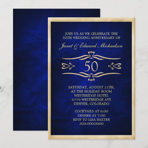Blue Golden Anniversary Celebration Invitation | Zazzle