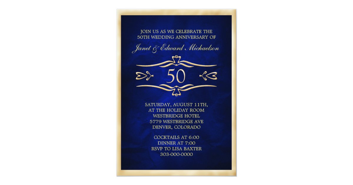 Blue Golden Anniversary Celebration Invitation | Zazzle.com
