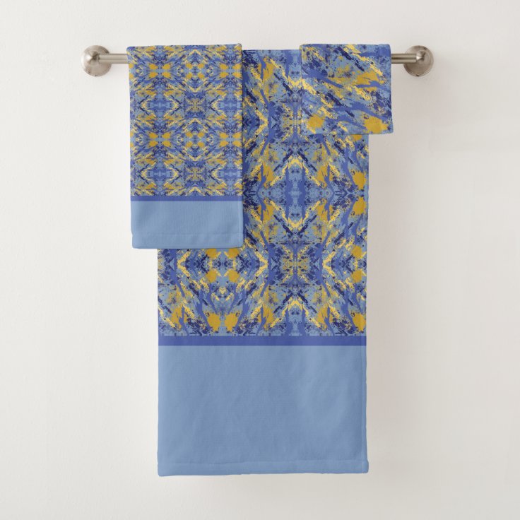Blue Golden Pattern Bath Towel Set | Zazzle