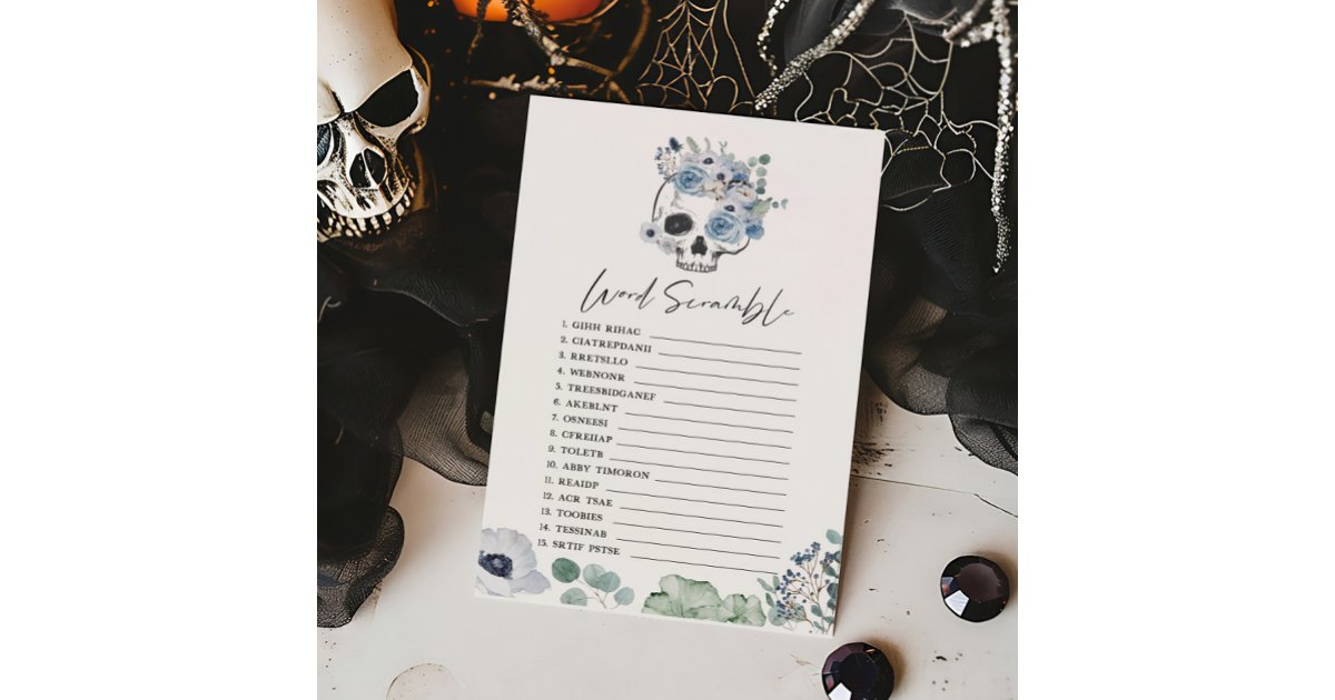 Blue Gothic Floral Skull Word Scramble Game | Zazzle