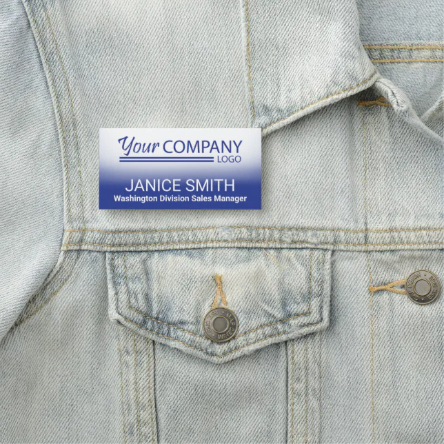 Blue Gradient Logo Branded Convention Trade Show Name Tag | Zazzle