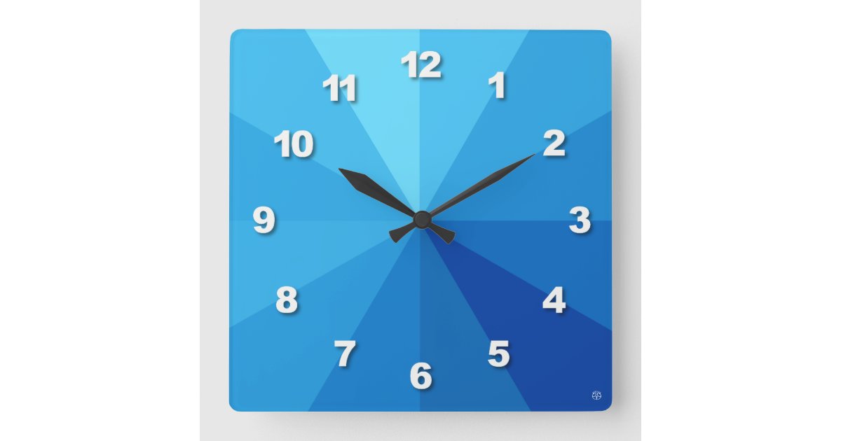 Blue Gradient Number Square Wall Clock | Zazzle