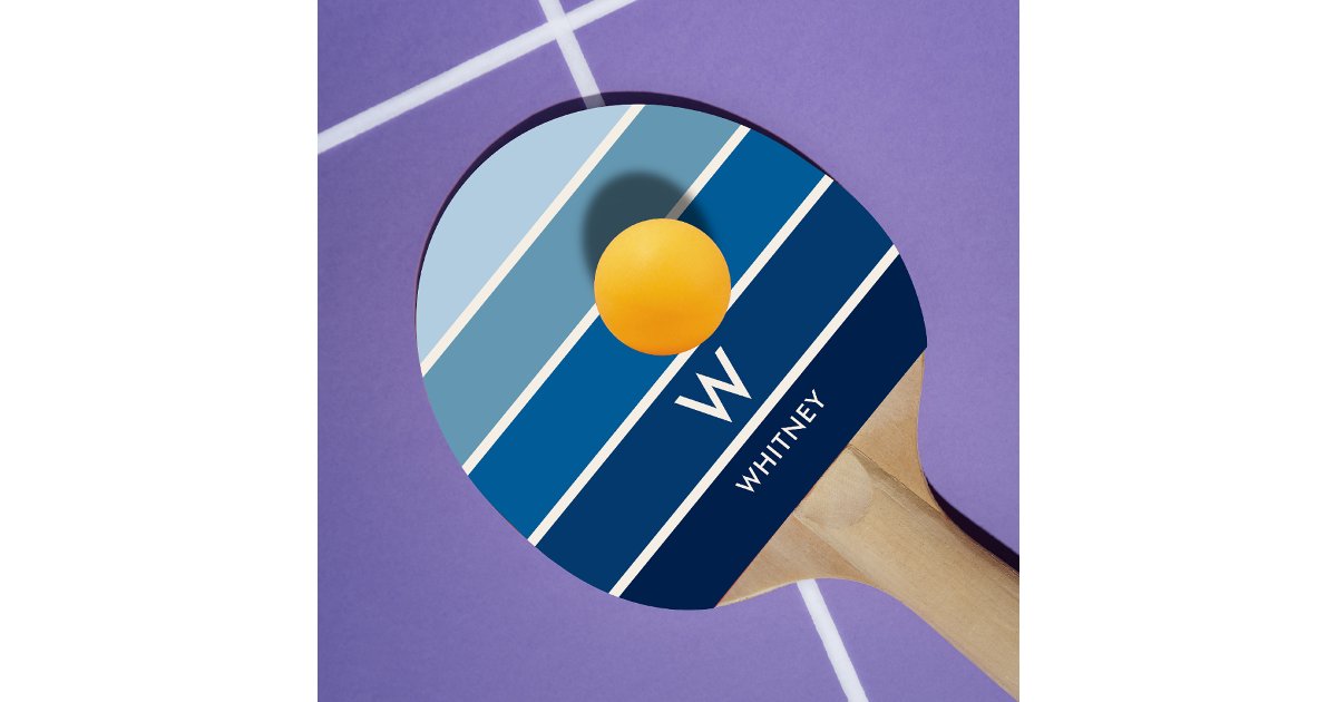 Blue Gradient Stripe Monogram Personal Ping Pong Paddle | Zazzle