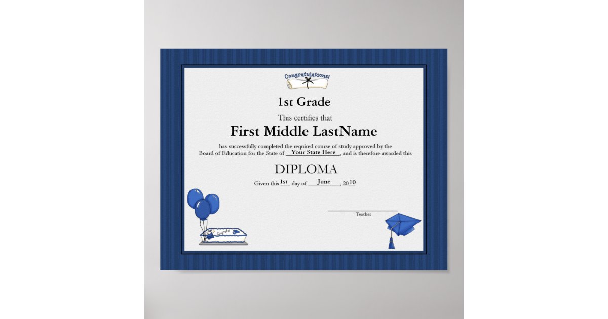 Blue Graduate Homeschooler Diploma Poster | Zazzle