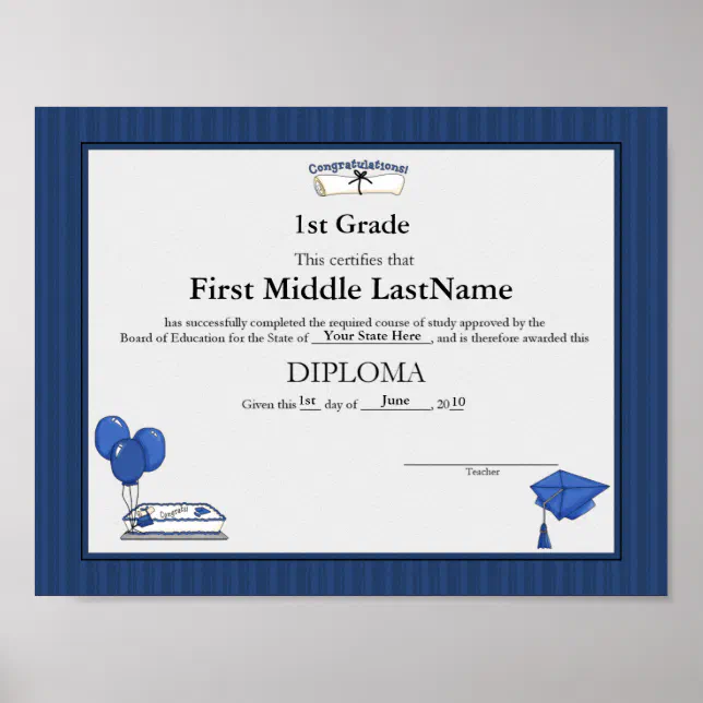 Blue Graduate Homeschooler Diploma Poster | Zazzle