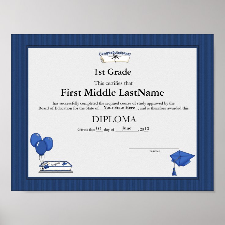 Blue Graduate Homeschooler Diploma Poster | Zazzle