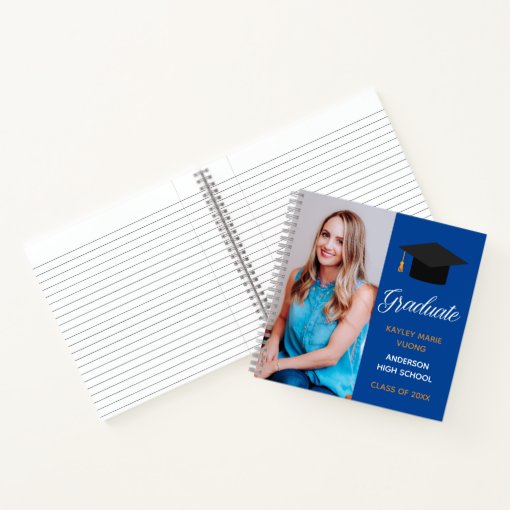 Blue Graduate Photo Autograph Graduation Guest Notebook | Zazzle
