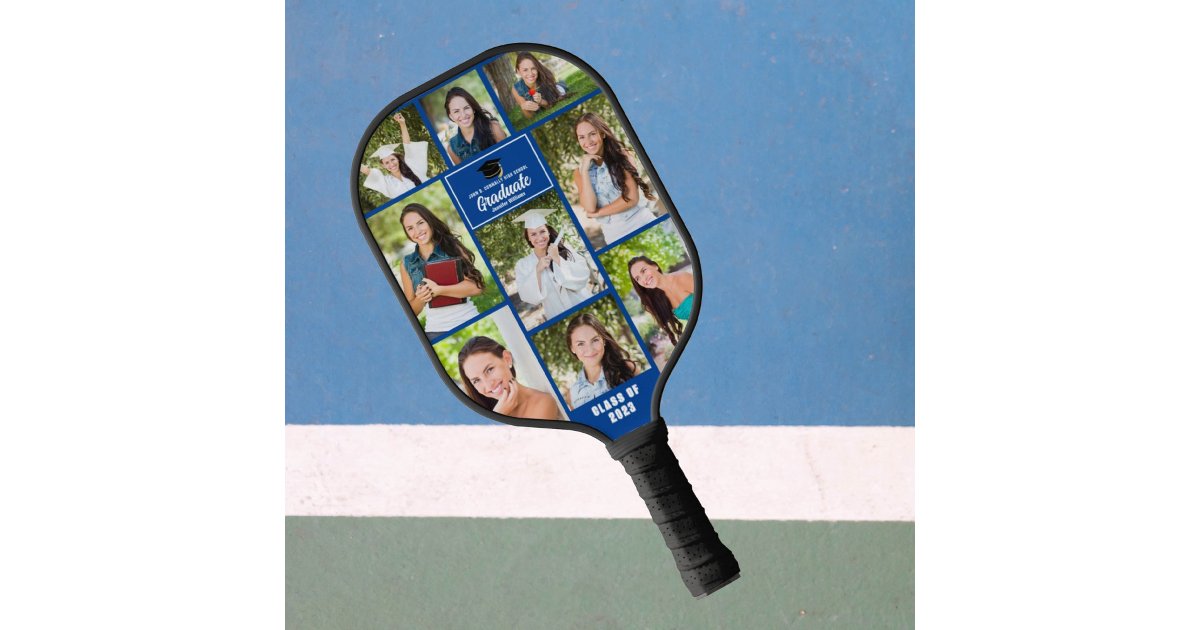Blue Graduate Photo Collage Custom Graduation Gift Pickleball Paddle ...