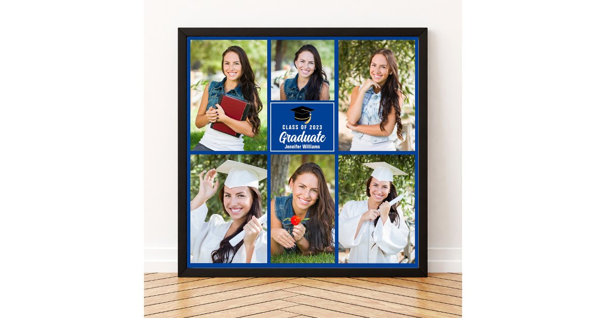 Blue Graduate Photo Collage Graduation Square Poster | Zazzle