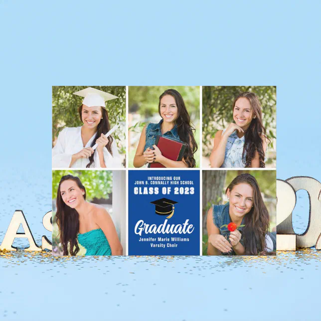 Blue Graduate Photo Collage Modern Graduation Postcard | Zazzle