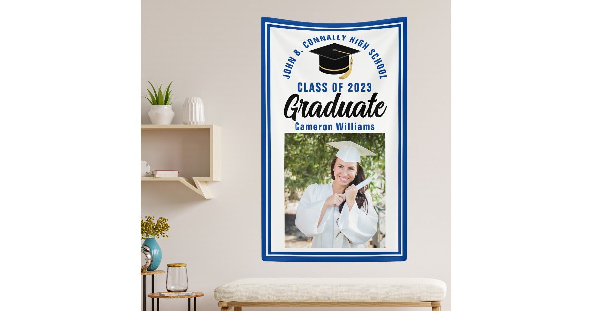Blue Graduate Photo Custom Cute Graduation Party Banner | Zazzle