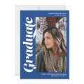 Blue graduate script 3 photo graduation invitation | Zazzle
