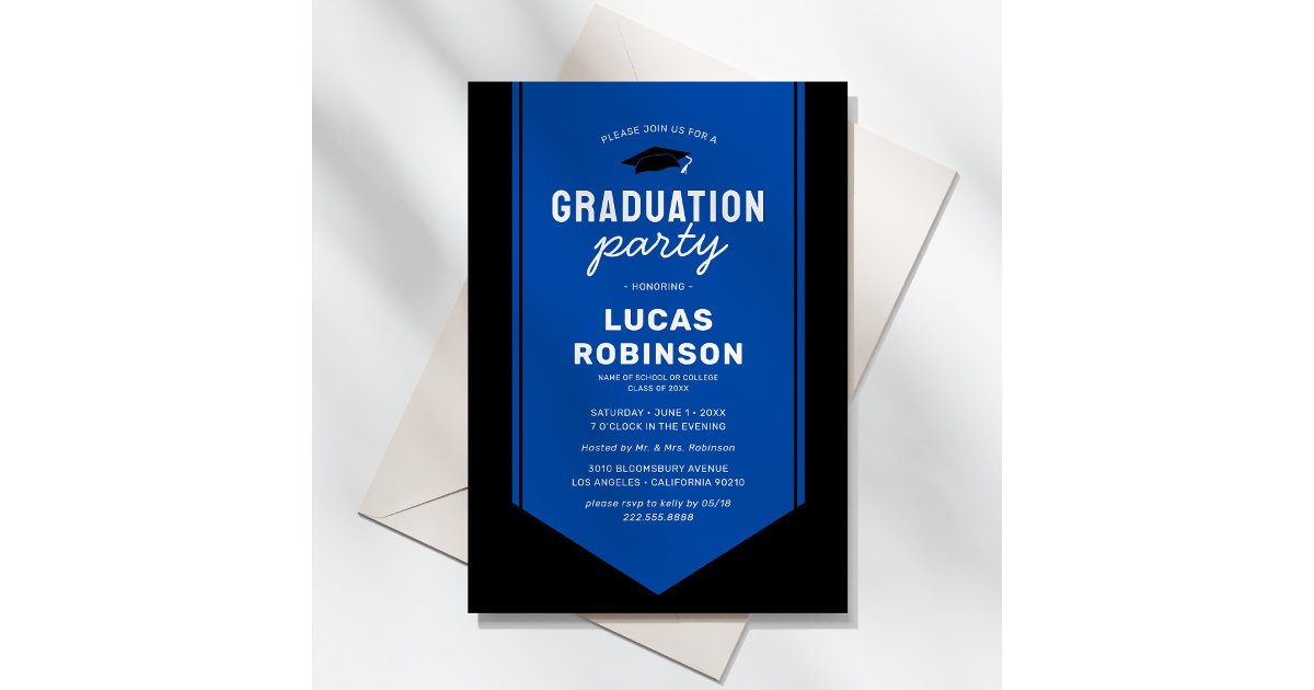Blue Graduate Stole Sash Graduation Party Invitation | Zazzle