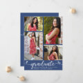 Blue Graduation 4 Photo Modern Calligraphy Hearts Announcement | Zazzle