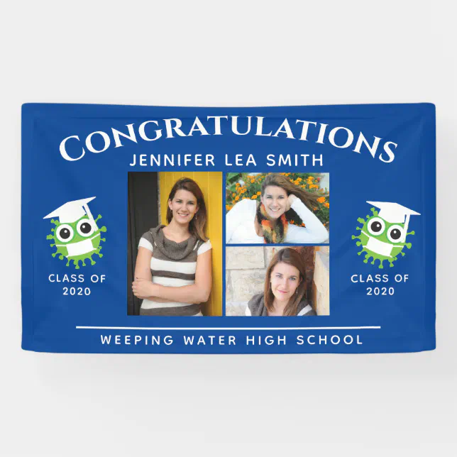 Blue Graduation Banners Personalized Senior Photos | Zazzle