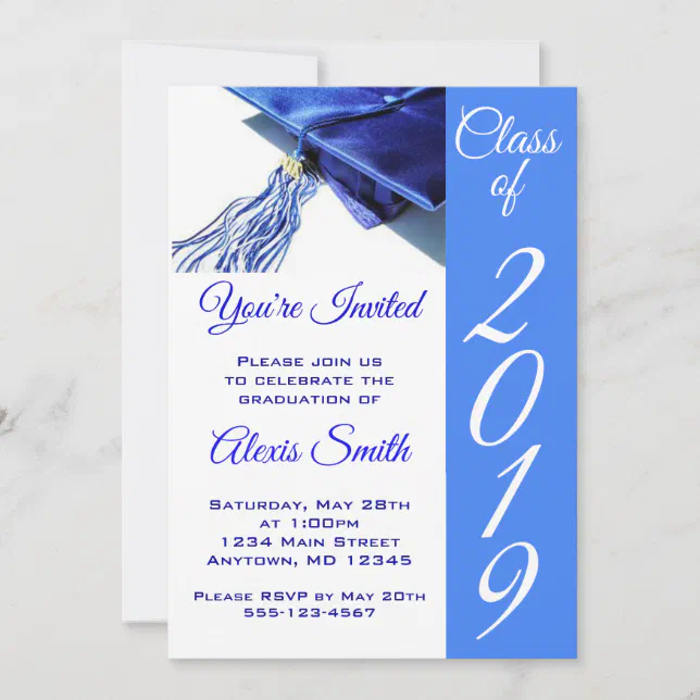 Blue Graduation Cap and Tassel Invitation | Zazzle