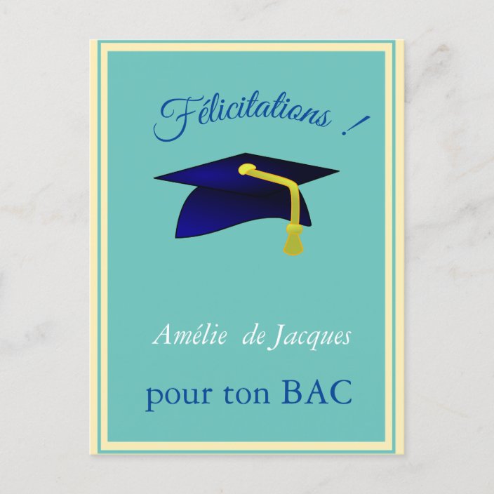 Blue graduation cap - Congrats in French Postcard | Zazzle
