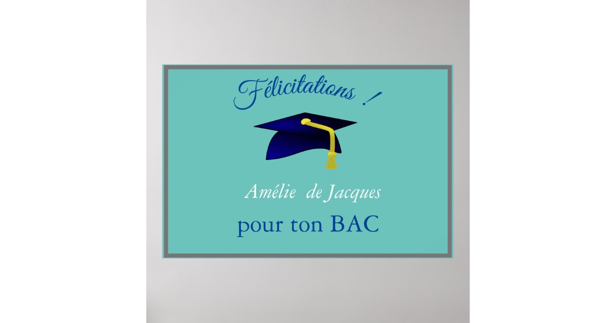 Blue graduation cap - Congrats in French Poster | Zazzle