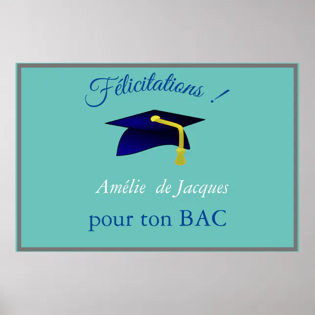 Blue graduation cap - Congrats in French Poster | Zazzle