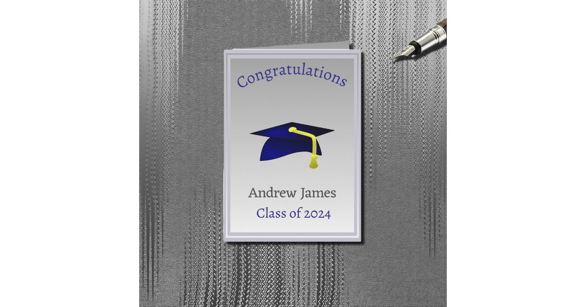 blue graduation cap in silver - Congratulations Card | Zazzle