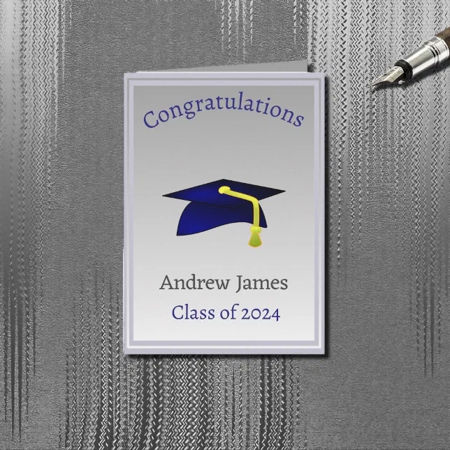 blue graduation cap in silver - Congratulations Card | Zazzle