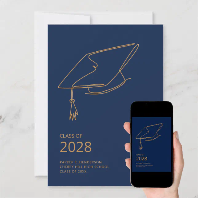 Blue Graduation Cap Minimalist Graduation Party Invitation | Zazzle