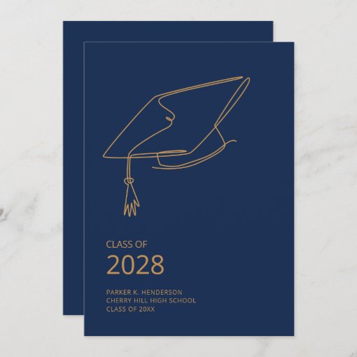 Blue Graduation Cap Minimalist Graduation Party Invitation | Zazzle