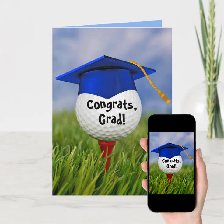 Blue Graduation Cap On Golf Ball Card | Zazzle