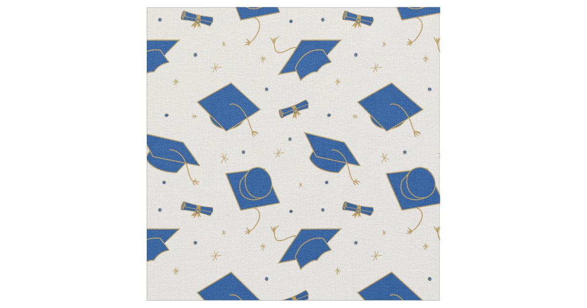 Blue Graduation Cap Toss Fabric | Zazzle