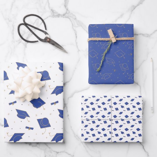 Blue Graduation Cap Toss Wrapping Paper Sheets | Zazzle.com