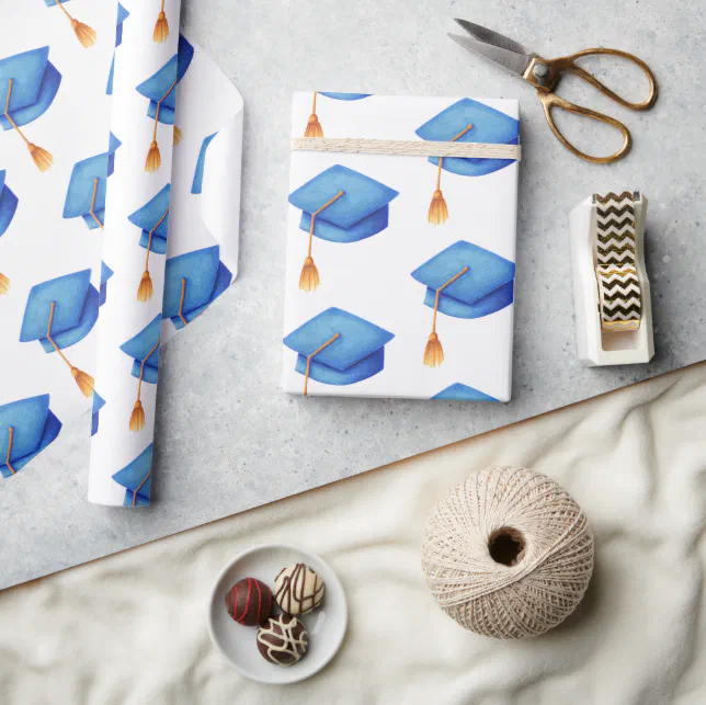 Blue Graduation Cap with Tassels Graduation Wrapping Paper | Zazzle
