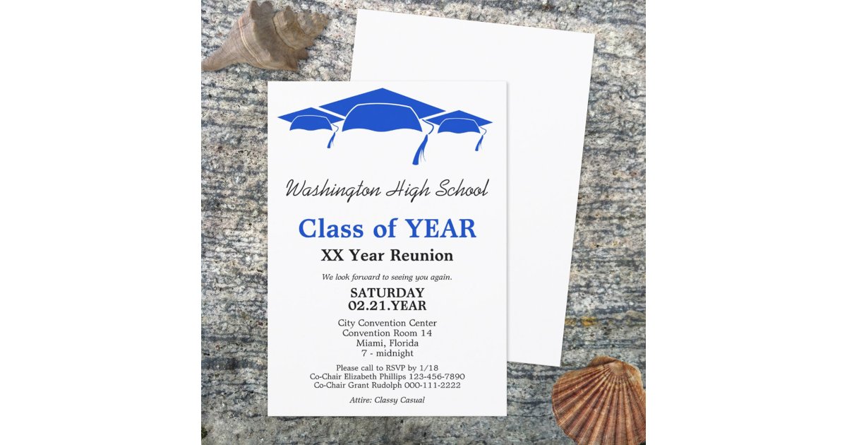Blue Graduation Caps Class Reunion Template | Zazzle
