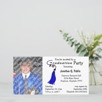 Blue Graduation Party Photo Invitation | Zazzle