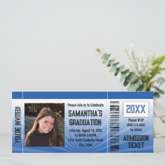 Blue Graduation Party Ticket Invitation | Zazzle