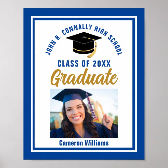 Blue Graduation Personalized Graduate Photo Party Poster | Zazzle