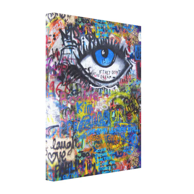 Blue graffiti evil eye canvas print | Zazzle