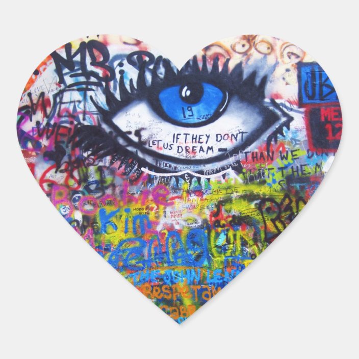 Blue graffiti evil eye heart sticker | Zazzle.com