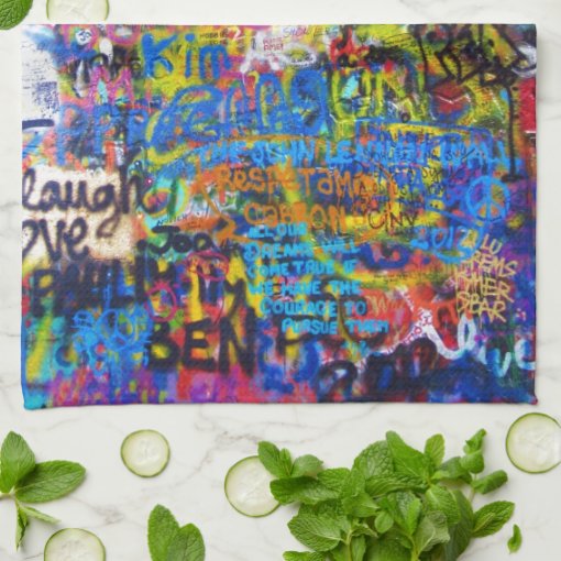 Blue graffiti evil eye kitchen towel | Zazzle