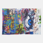 Blue graffiti evil eye kitchen towel | Zazzle