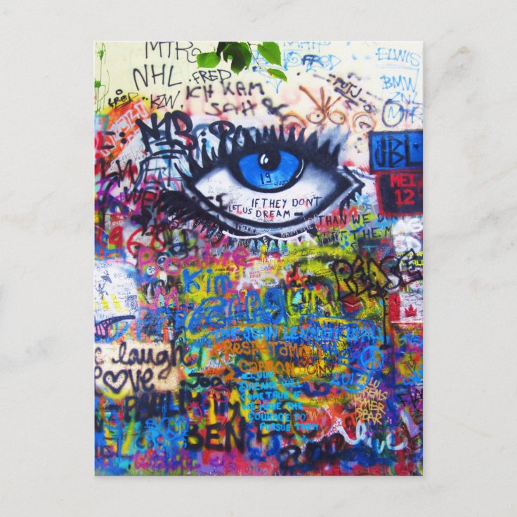 Blue graffiti evil eye postcard | Zazzle