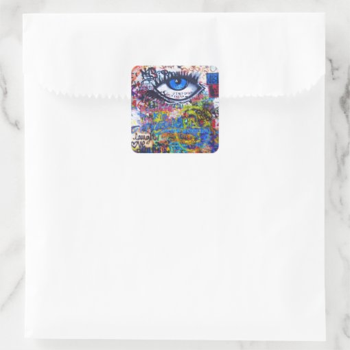 Blue graffiti evil eye square sticker | Zazzle