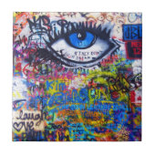 Blue graffiti evil eye tile | Zazzle