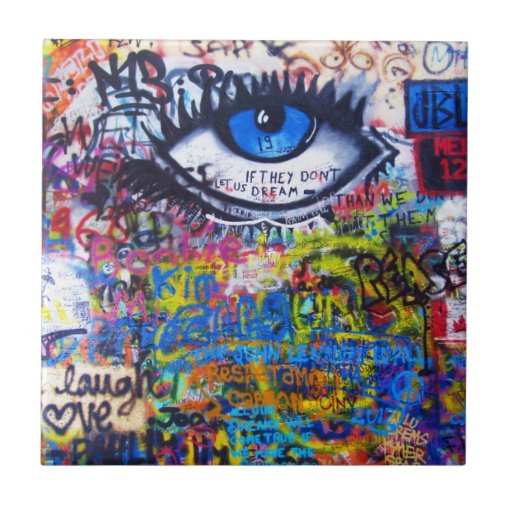 Blue graffiti evil eye tile | Zazzle