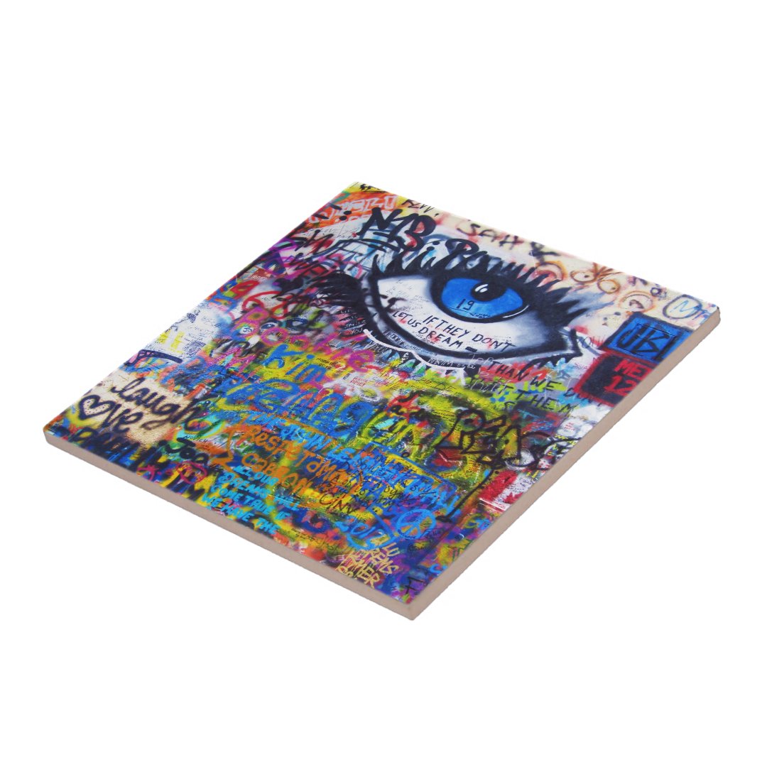 Blue graffiti evil eye tile | Zazzle