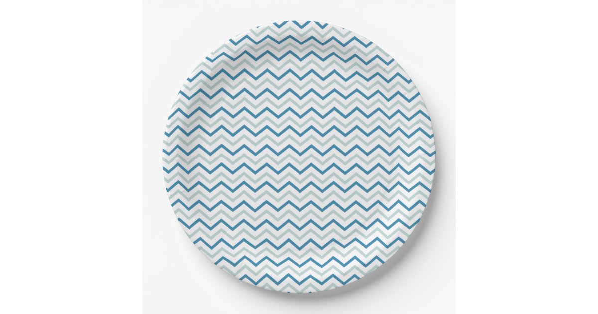 Blue Gray and White Chevron Paper Plates | Zazzle