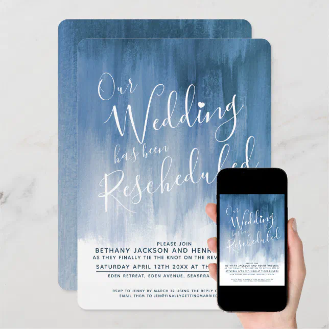 Blue gray art rescheduled wedding invitation | Zazzle Blue gray art rescheduled wedding invitation | Zazzle