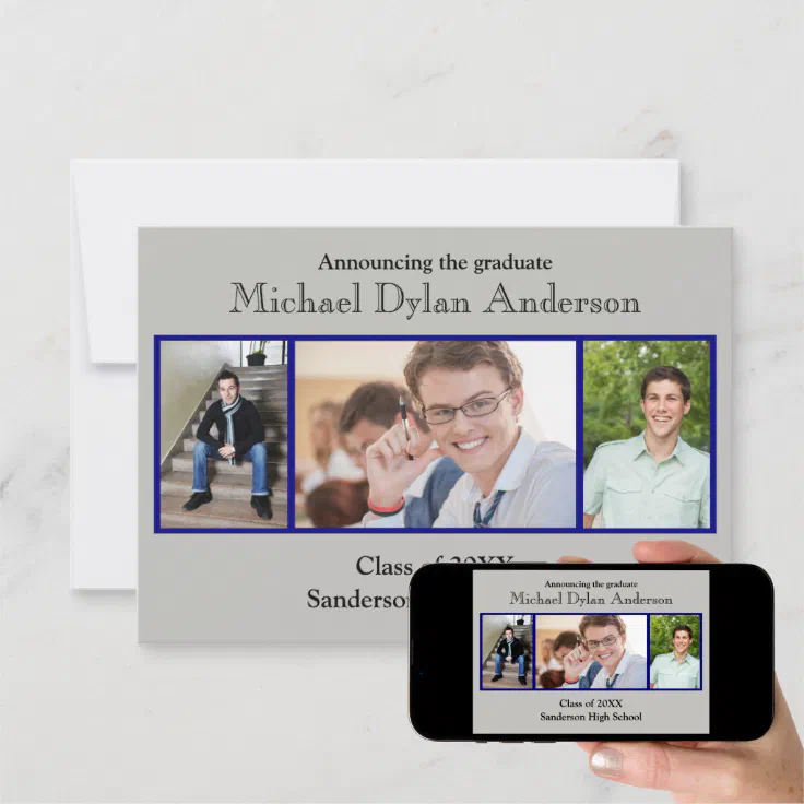 Blue/Gray Background - 3x5 Graduation Party Invitation | Zazzle