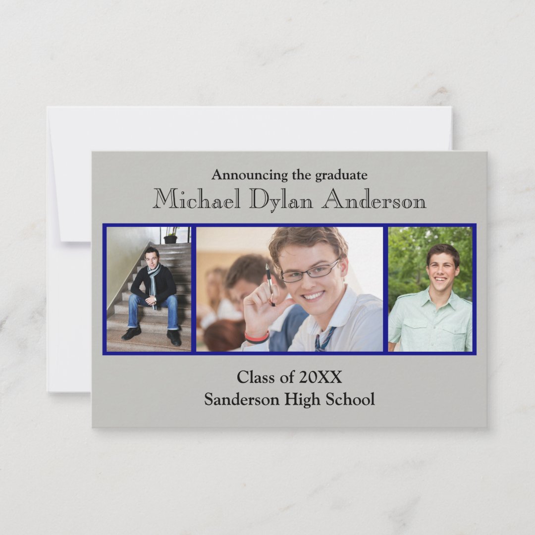 Blue/Gray Background - 3x5 Graduation Party Invitation | Zazzle