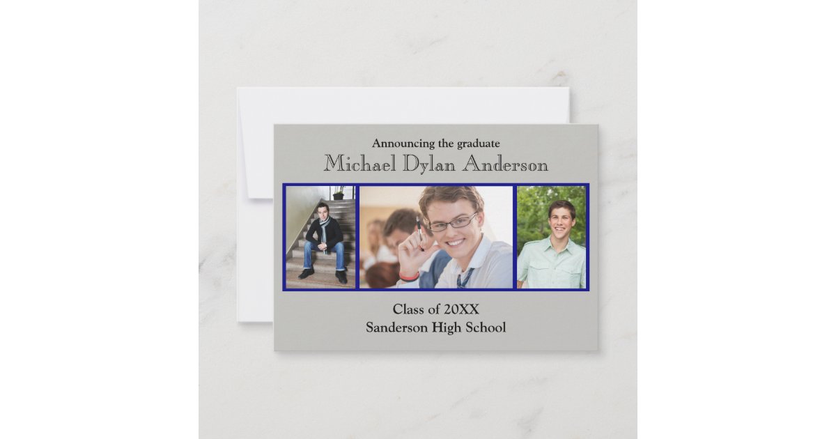 Blue/Gray Background - 3x5 Graduation Party Invitation | Zazzle