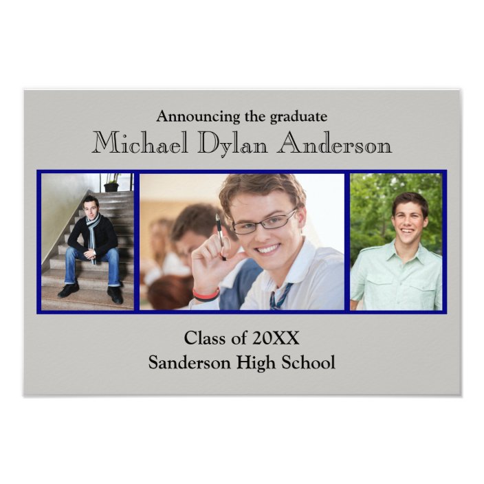 Blue/Gray Background - 3x5 Graduation Party Invitation | Zazzle.com